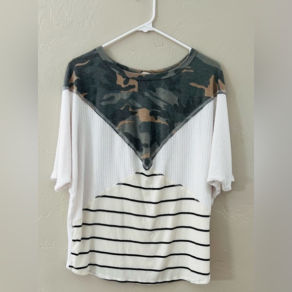7th Ray | Tops | 7th Ray Camo With Black White Stripes Waffle Knit ...
